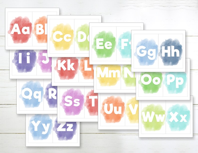 Printable Watercolor Rainbow Alphabet Flash Cards Letter | Etsy