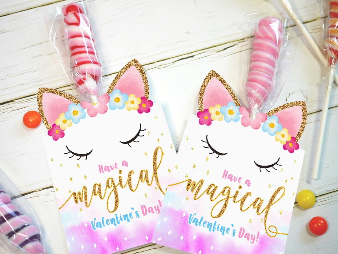 Printable Unicorn Valentines Day Gold Tags for Kids Valentine Gift Card ...