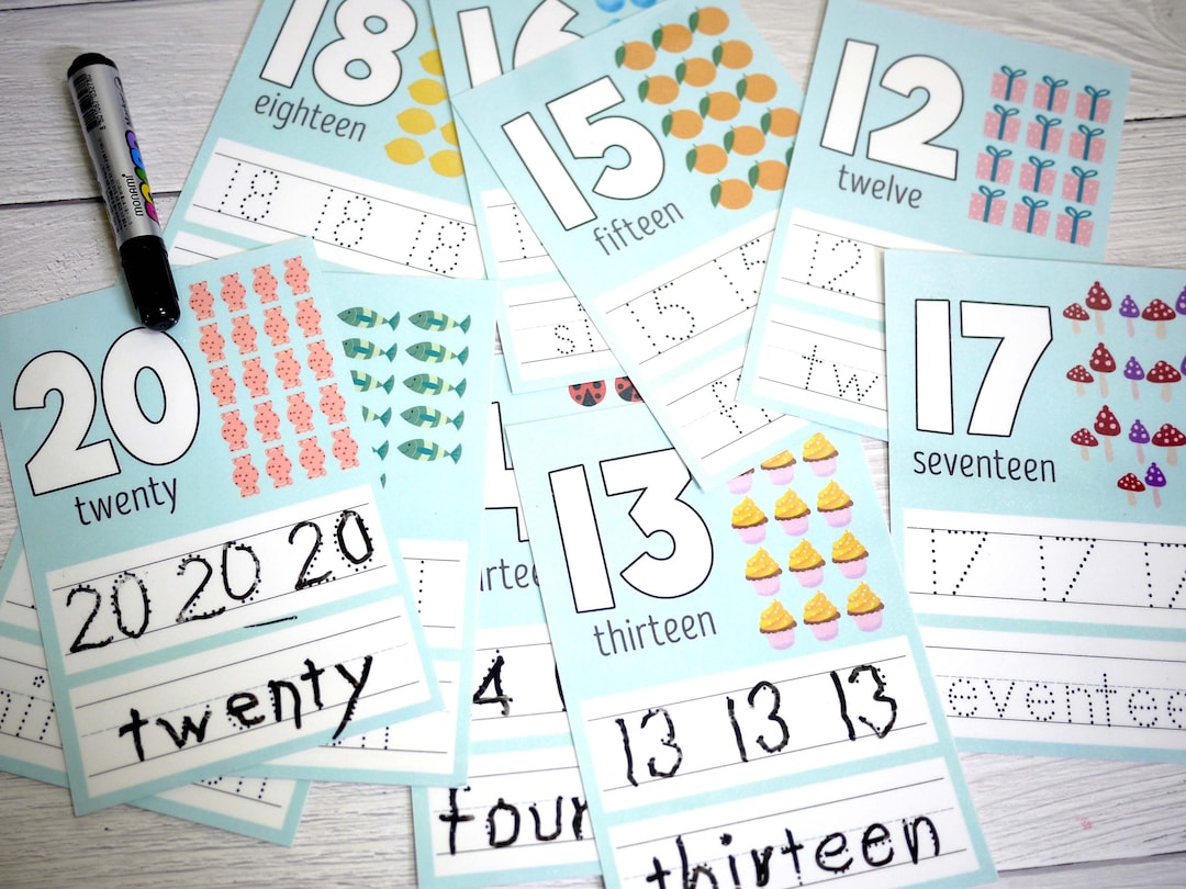Printable Numbers 11 to 20 Tracing Flashcards Math Worksheets Preschool ...