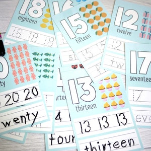 Printable Numbers 1 to 20 Tracing Flashcards Math Worksheets Preschool ...