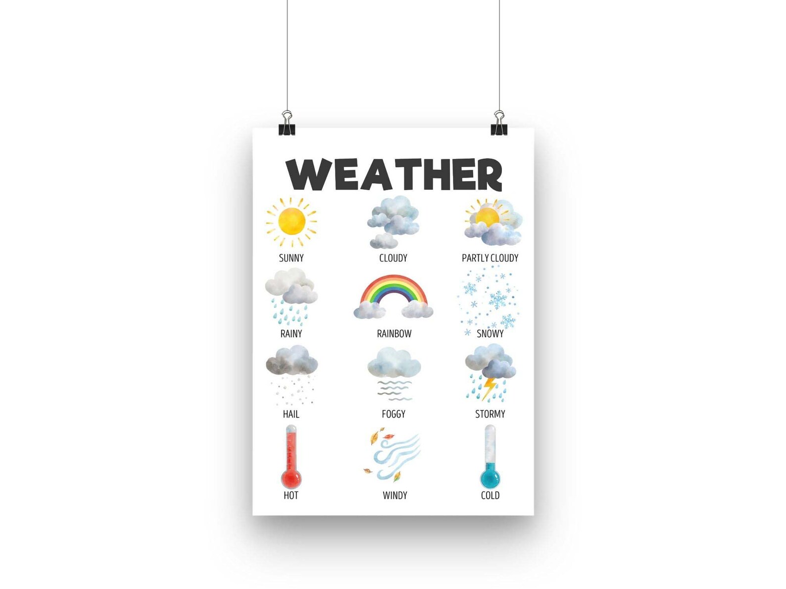 Weather Printable Watercolor Weather Chart Home School Print - Etsy