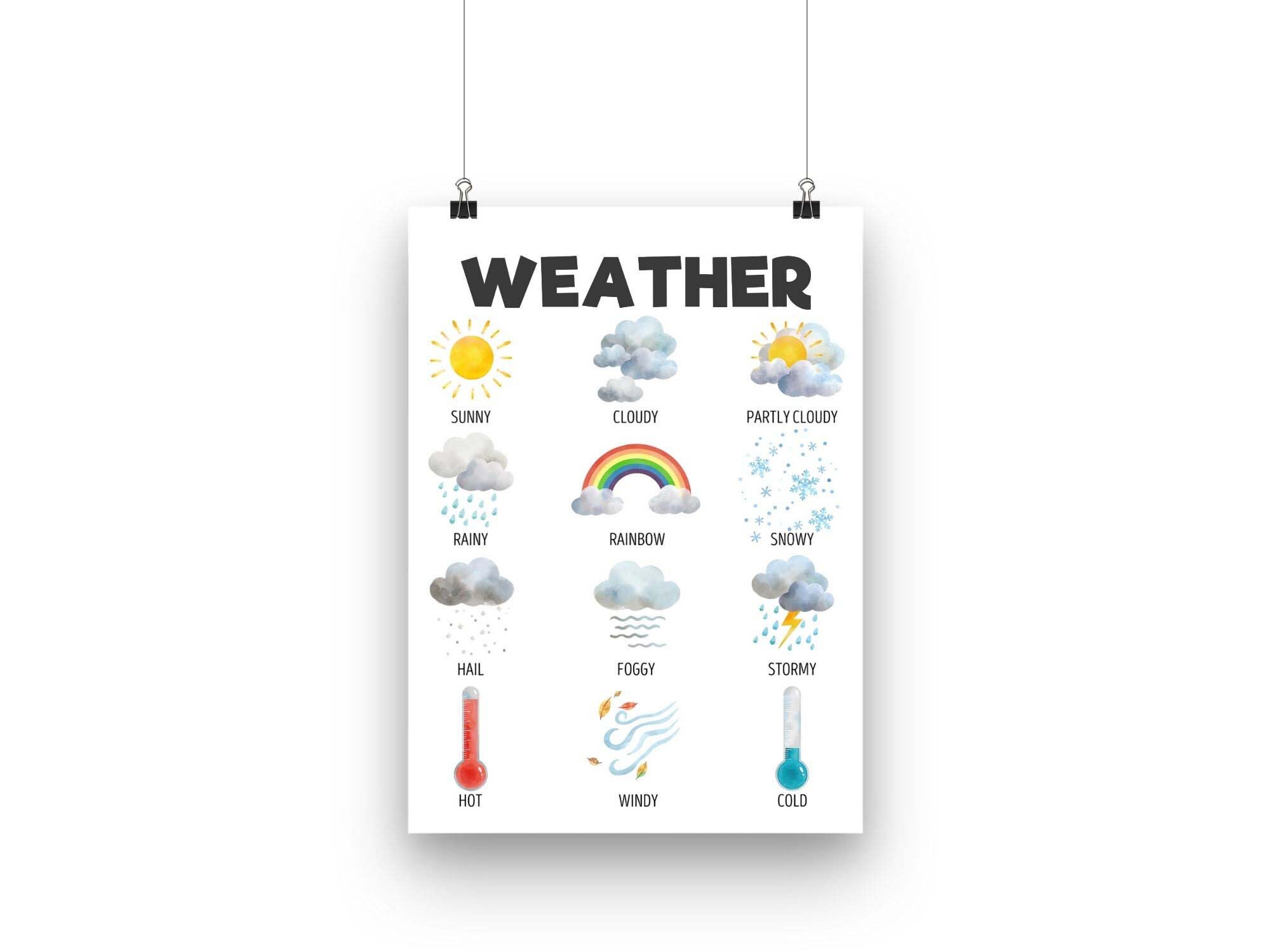 Weather Printable Watercolor Weather Chart Home School Print Classroom ...