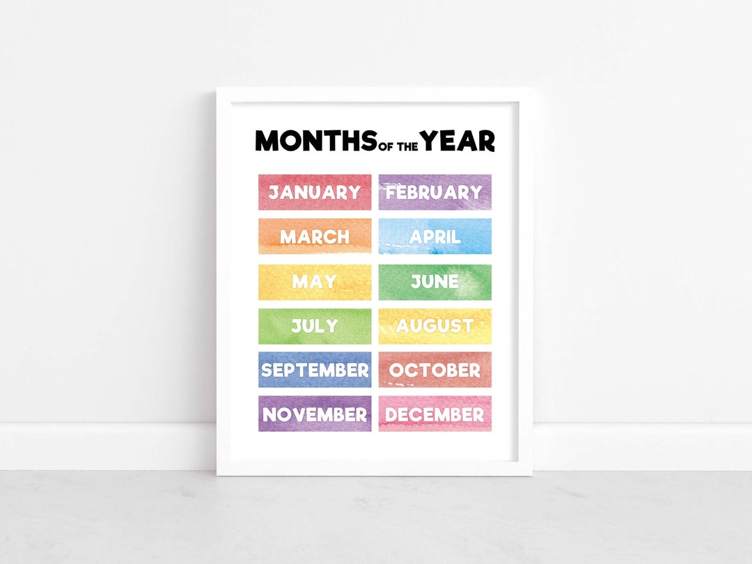 Months of the Year Printable Home School Print Watercolor Rainbow ...