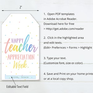 Printable Happy Teacher Appreciation Week Editable PDF Cookie Tag ...