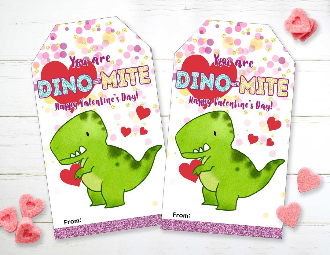Dinosaur Valentine Tags Dinomite Valentine Cards for Kids Dino-mite ...