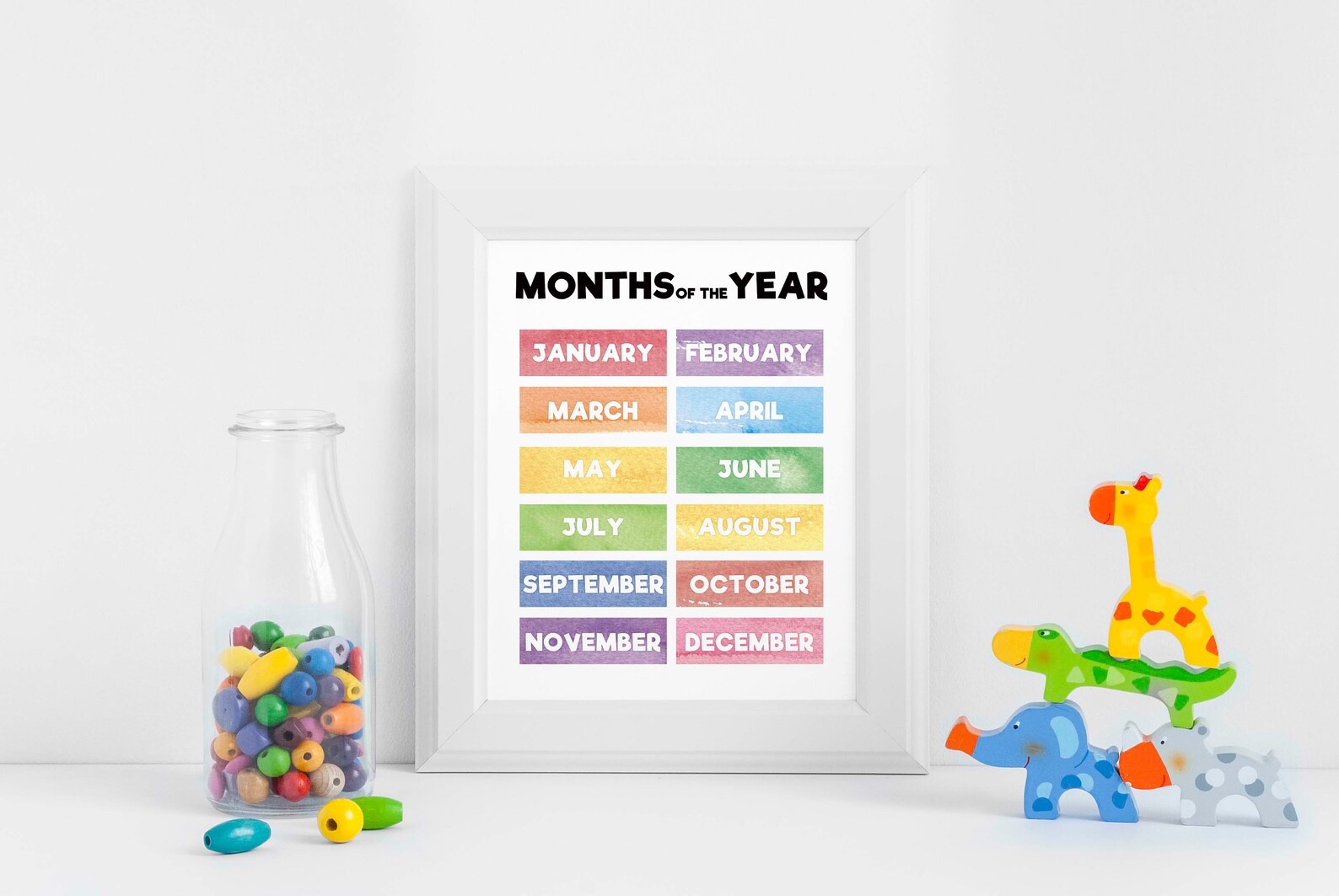 Months of the Year Printable Home School Print Watercolor Rainbow ...