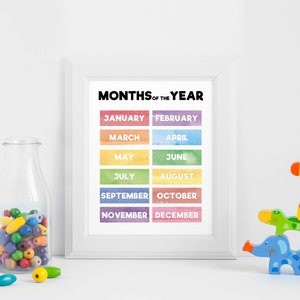 Months of the Year Printable Home School Print Watercolor Rainbow ...