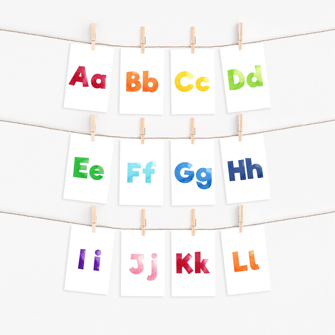 Printable Rainbow Alphabet Flash Cards Watercolor Letter Flashcards ...