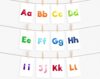 Printable Watercolor Rainbow Alphabet Flash Cards Letter | Etsy