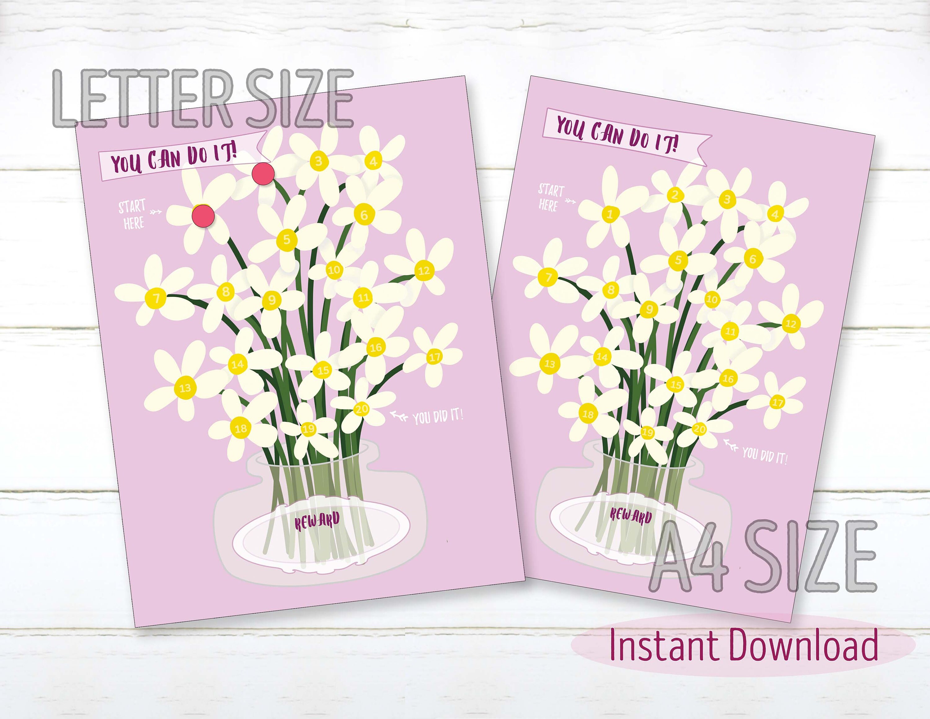 Printable Reward Chart For Kids Pink Flower Behavior Chart | Etsy