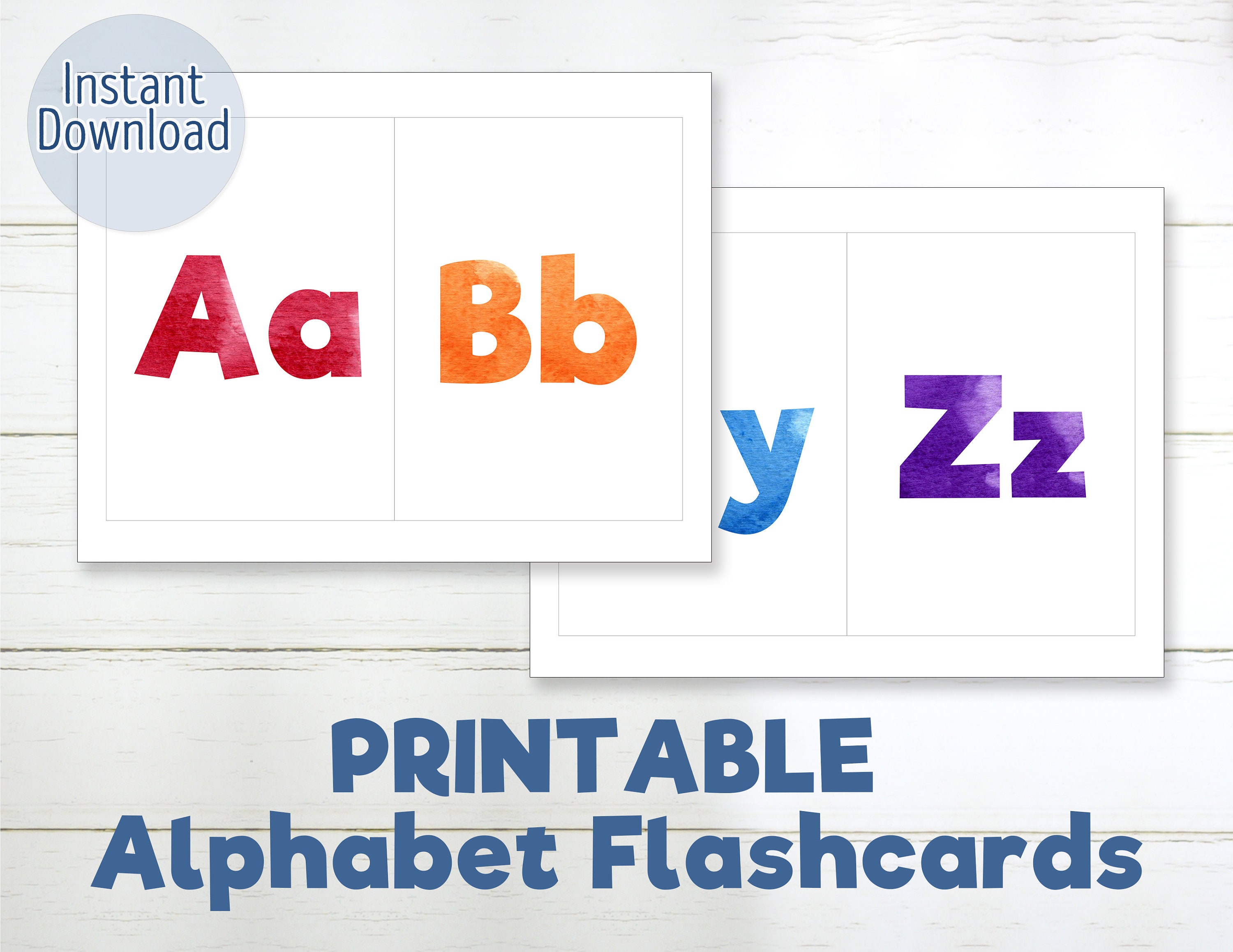 Printable Rainbow Alphabet Flash Cards Watercolor Letter Flashcards ...