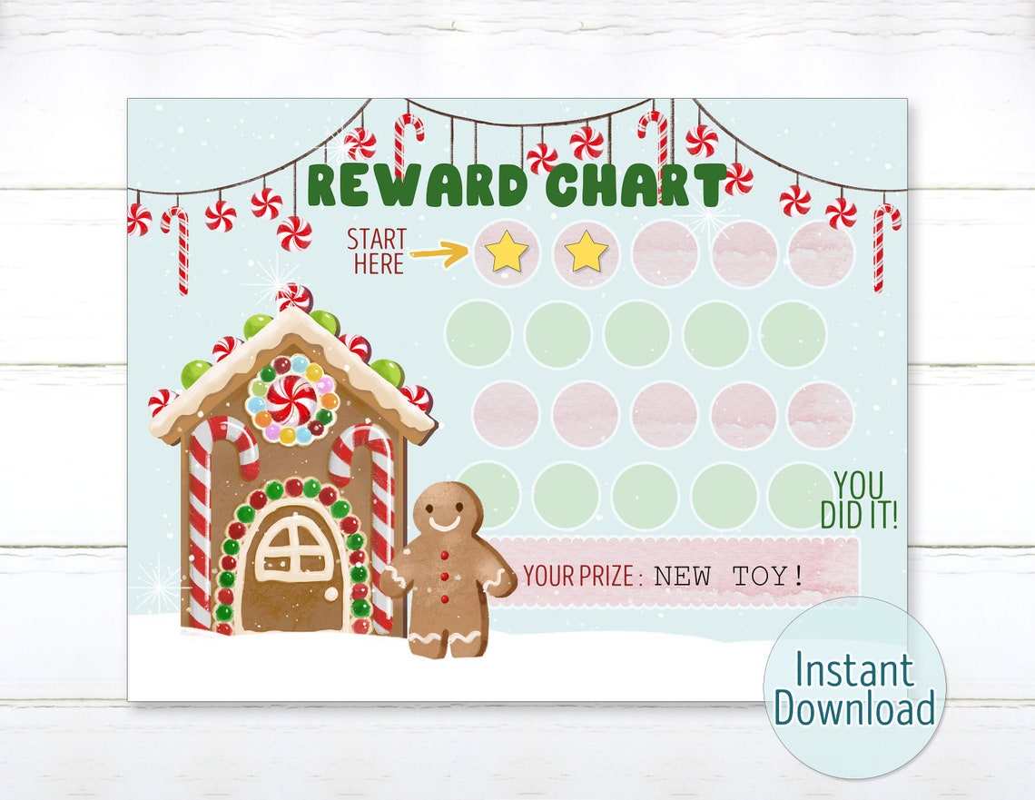 Printable Gingerbread House Reward Chart Kids Christmas Behavior Chart ...