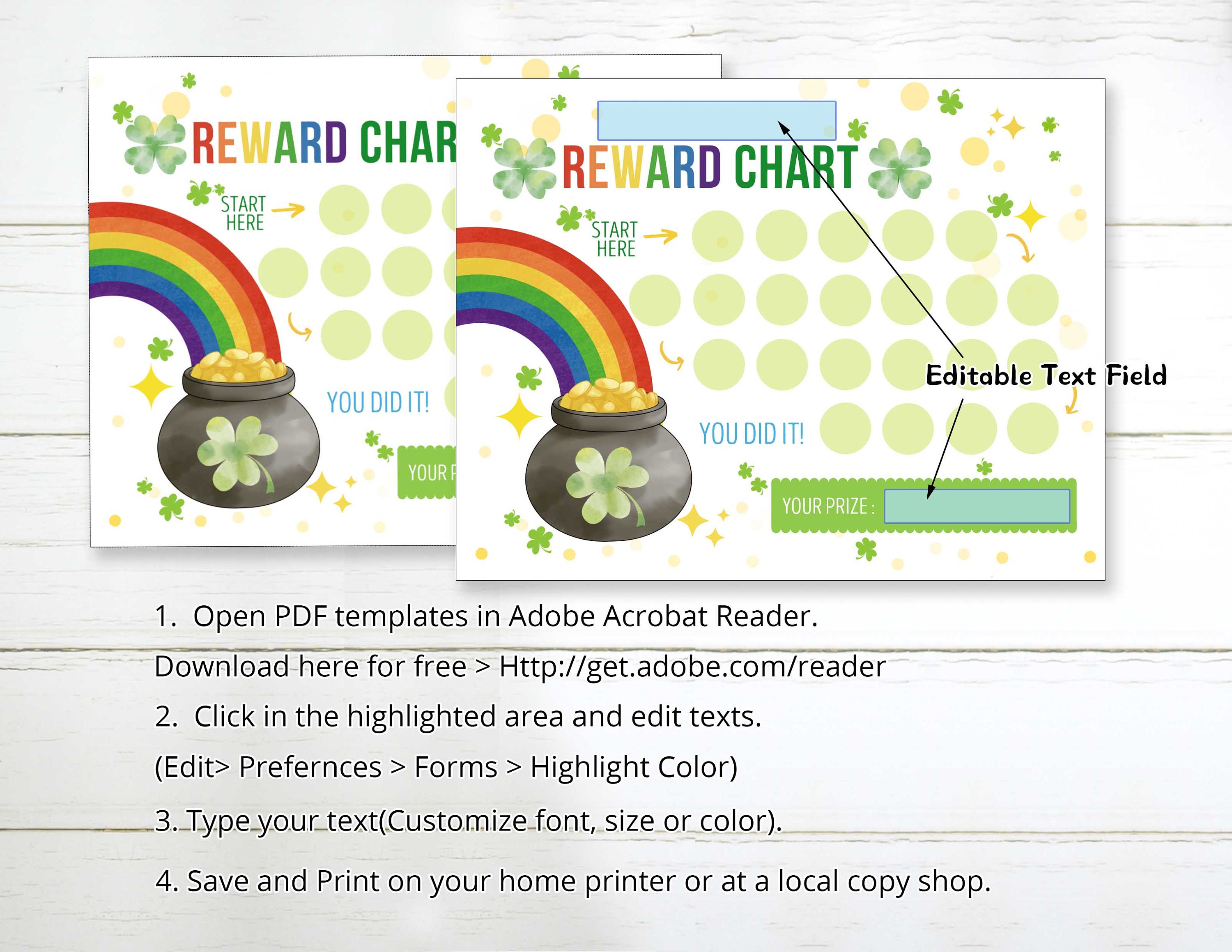 Editable Reward Chart for Kids St Patrick Pot of Gold Behavior Chart ...