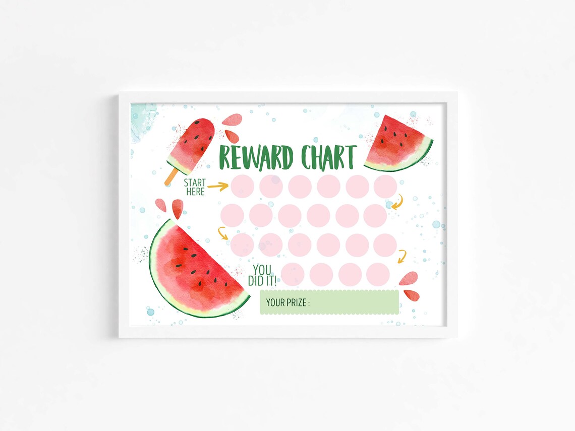 Printable Watermelon Reward Chart For Kids Editable PDF Summer | Etsy