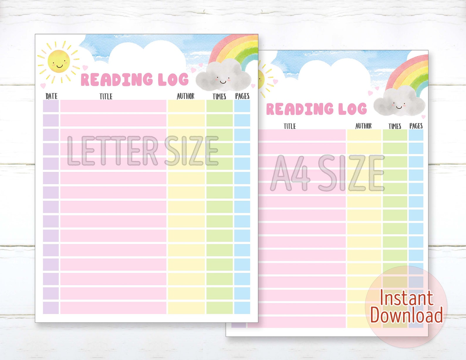 Rainbow Kids Reading Log Printable Sunshine Reading Journal | Etsy