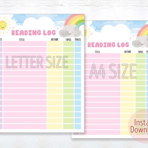 Rainbow Kids Reading Log Printable Sunshine Reading Journal for Kids ...