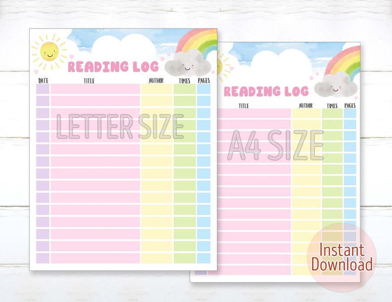 Rainbow Kids Reading Log Printable Sunshine Reading Journal | Etsy
