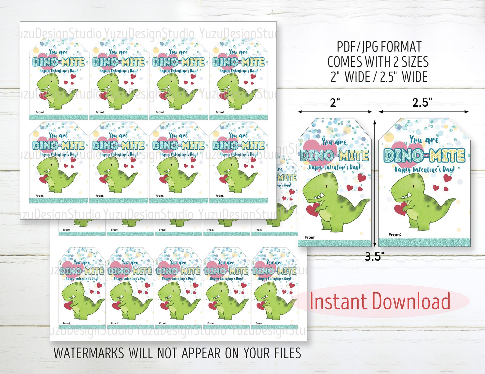 Dino-mite Valentine Tags Dinosaur Valentine Cards for Kids - Etsy