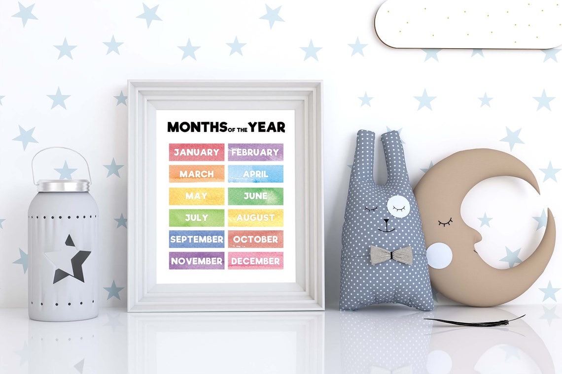 Months of the Year Printable Home School Print Watercolor Rainbow ...
