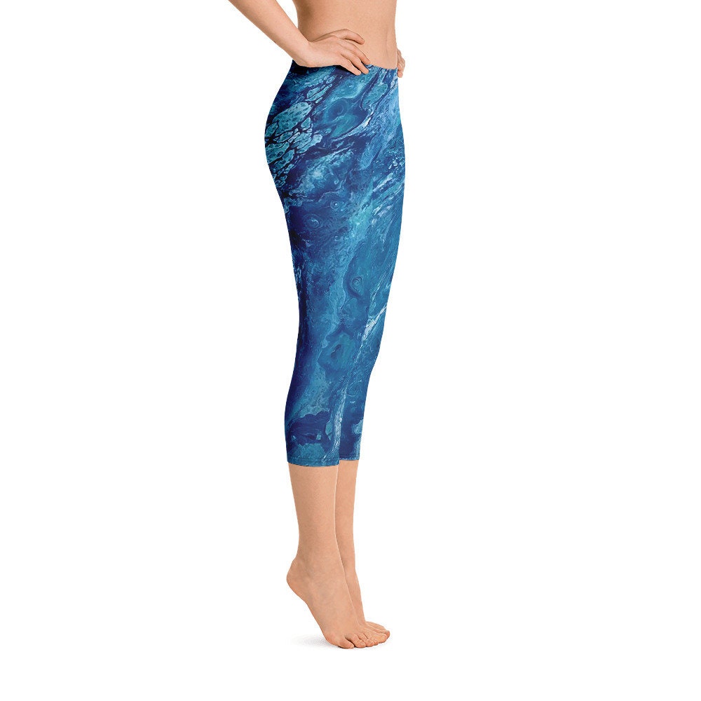 Blue Yoga Pants Patterned Yoga Pants Capri Leggings - Etsy