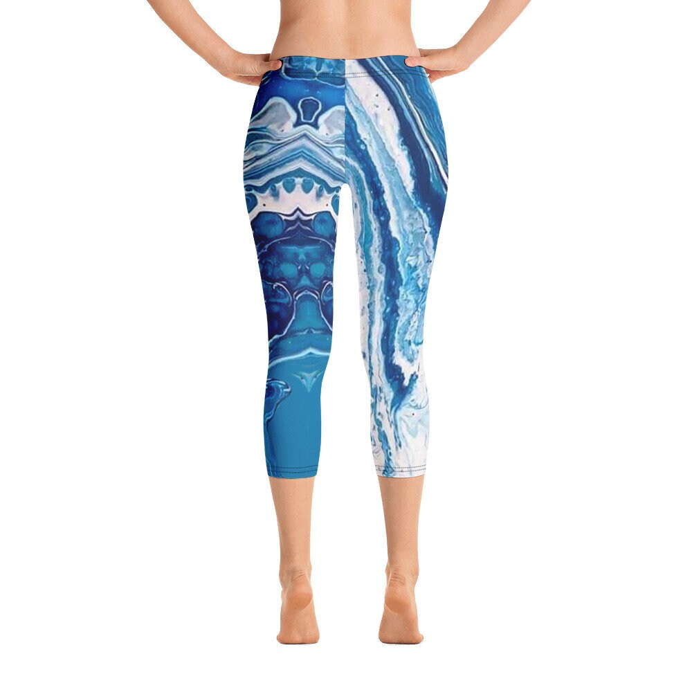 Blue Yoga Pants Patterned Yoga Pants Capri Leggings - Etsy