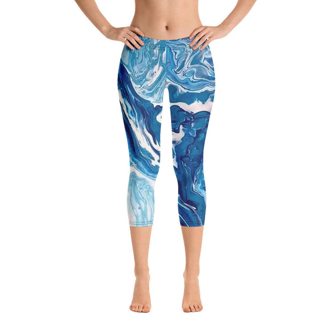 Blue Yoga Pants Patterned Yoga Pants Capri Leggings - Etsy