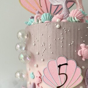 Personalised Shell Cake Topper and Age Charm, Pastel Shell Cake Topper ...