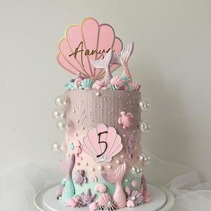 Personalised Shell Cake Topper and Age Charm, Pastel Shell Cake Topper ...