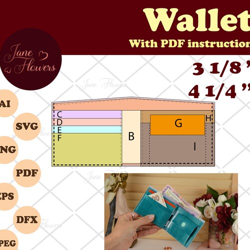 Long Wallet Template SVG Leather Women Wallet Pattern Slim - Etsy