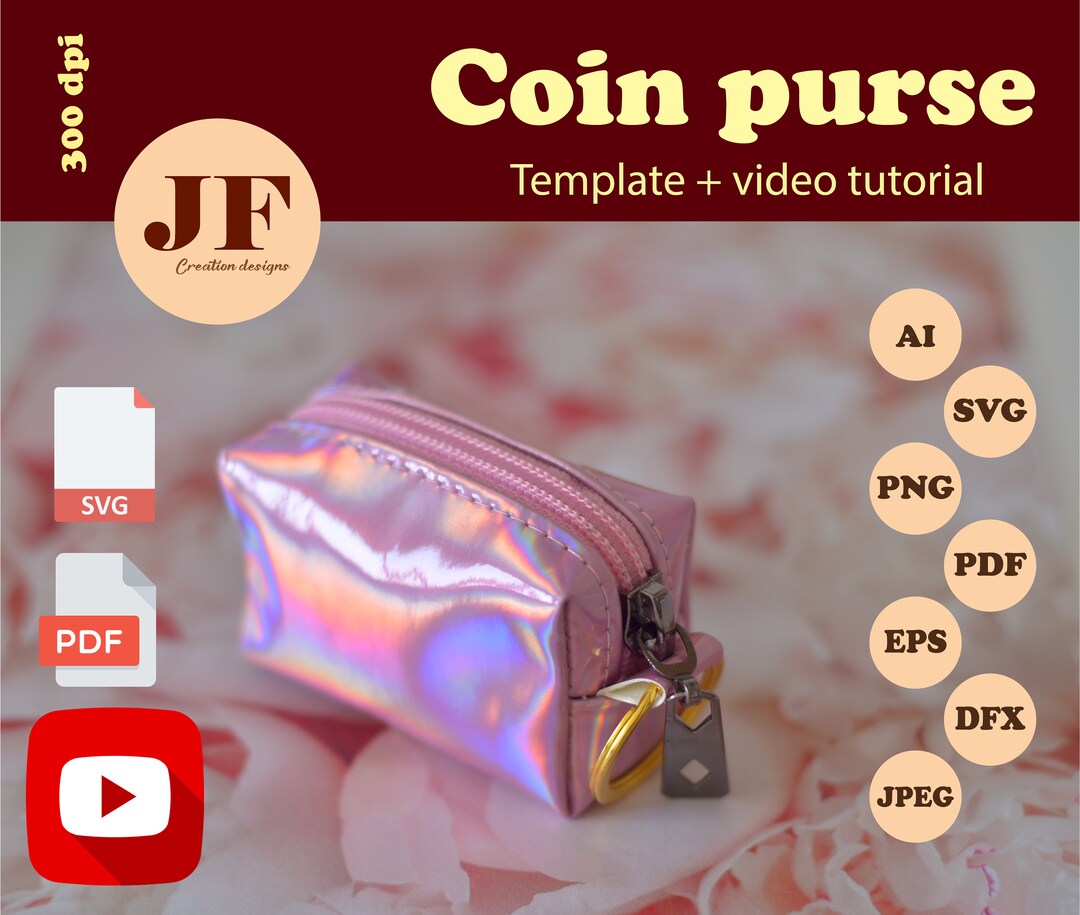 Coin Purse Template SVG: DIY Faux Leather Pattern With Sewing Tutorial ...