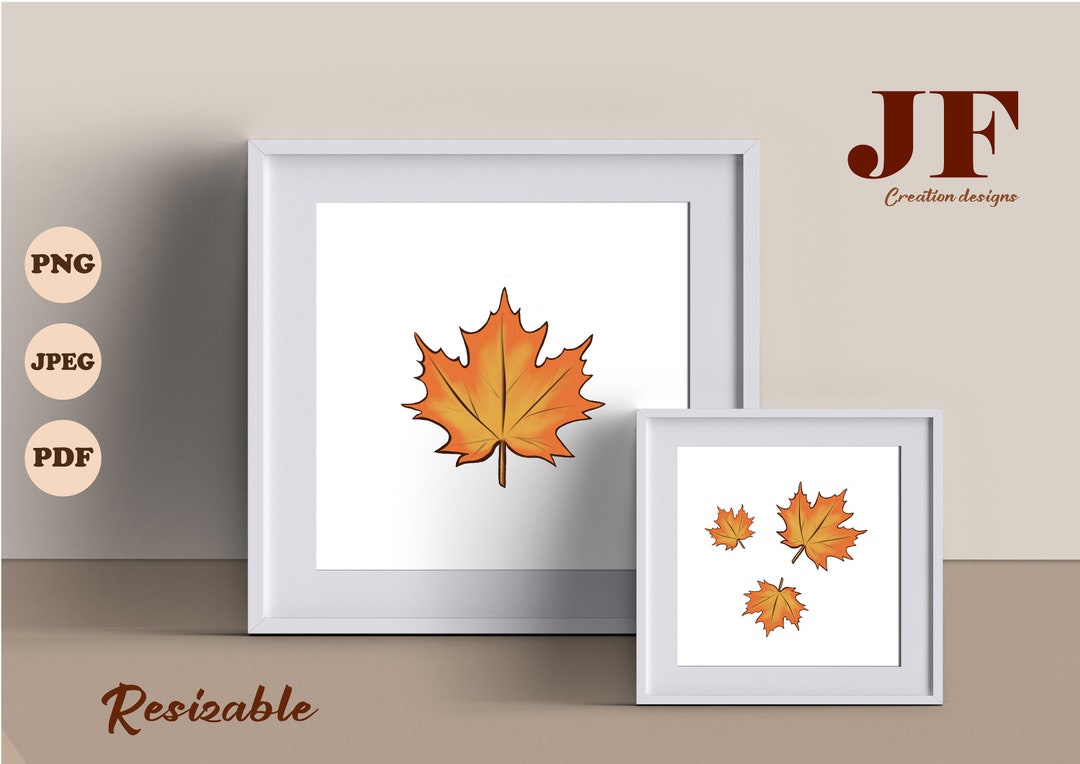 Cute Maple Leaf Clipart, Fall Leaf PNG, Template for Autumn Wreath PDF ...