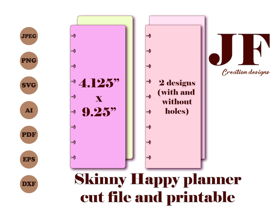 Skinny Happy Planner Insert SVG: Printable Cut Files (4.125x9.25