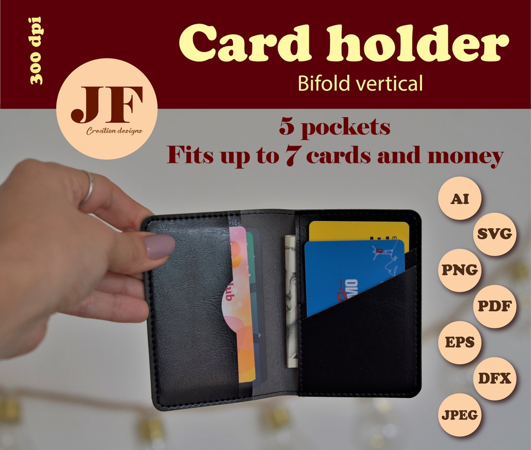 Bifold Credit Card Holder Pattern: Faux Leather Wallet Template (SVG ...