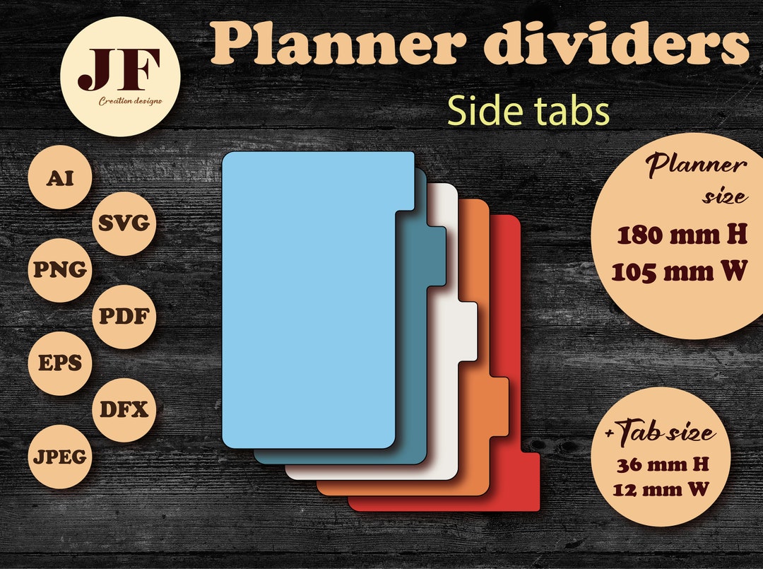 B6 Slim Side Tab Dividers Svg, 5 Planner Divider Pages, Planner ...