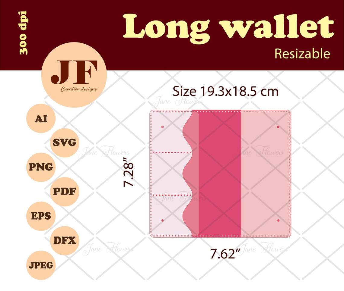 Long Wallet Template SVG Leather Women Wallet Pattern Slim - Etsy
