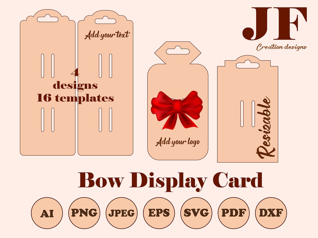 Double Bow Display Card Template, Editable Bows Holder Pattern SVG, DIY ...