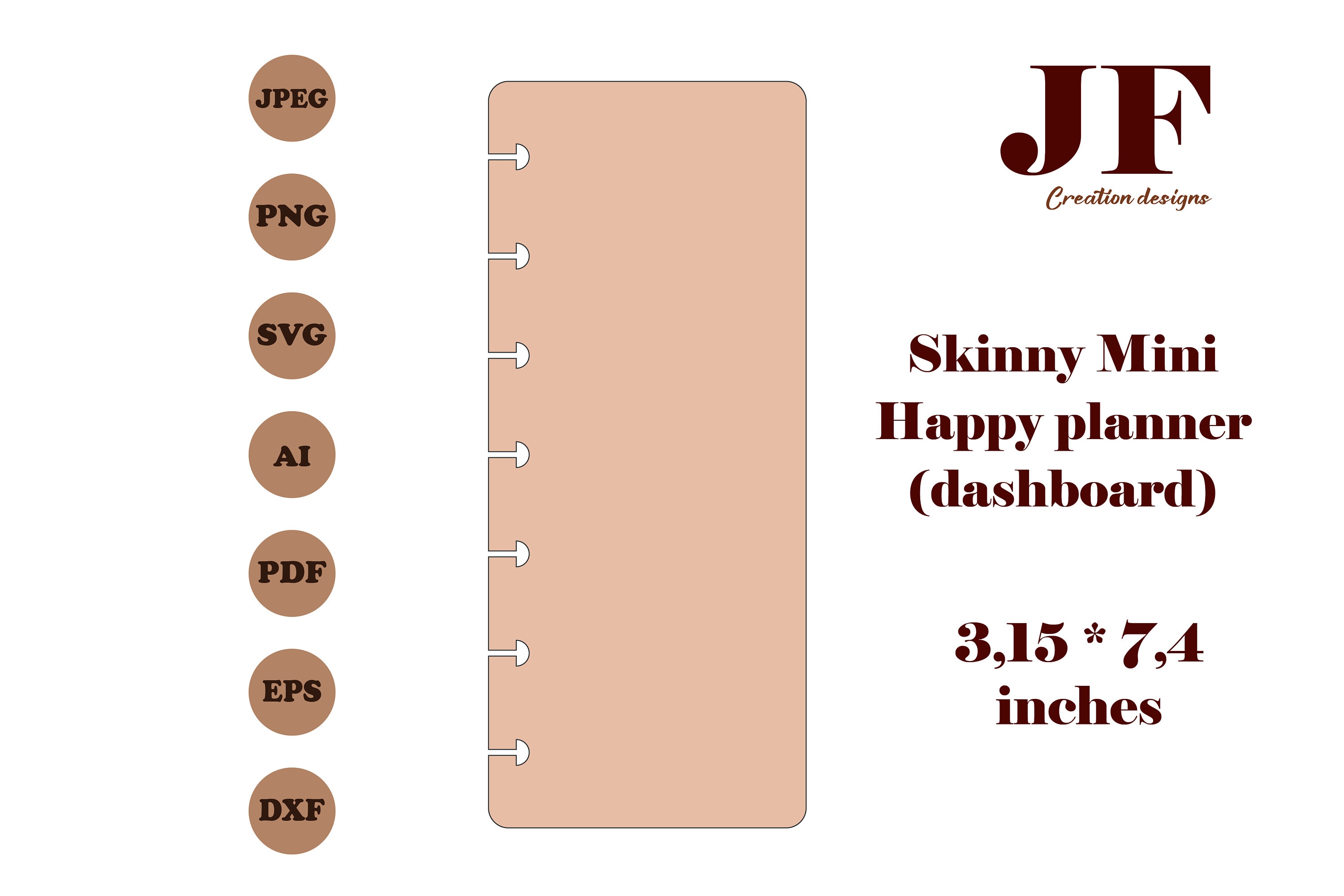 Skinny Mini Happy Planner Cover Template SVG With Punch Holes - Etsy