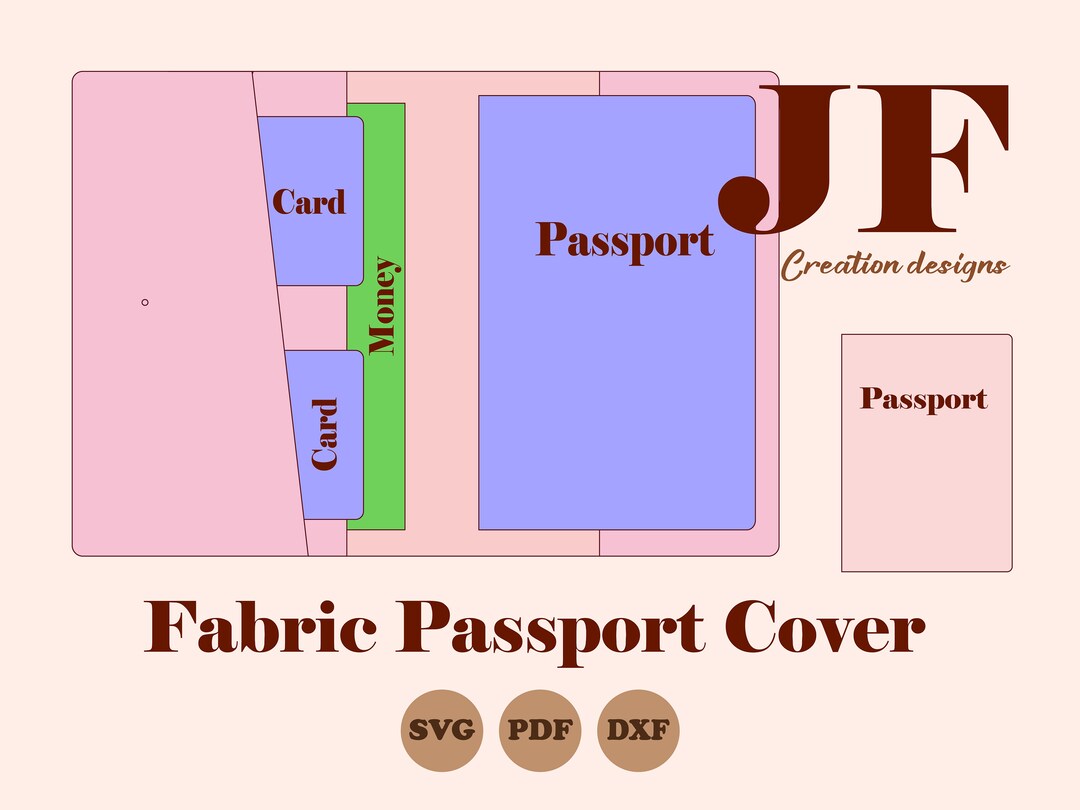 Fabric Passport Cover Template With Pockets SVG, DIY Card Holder ...