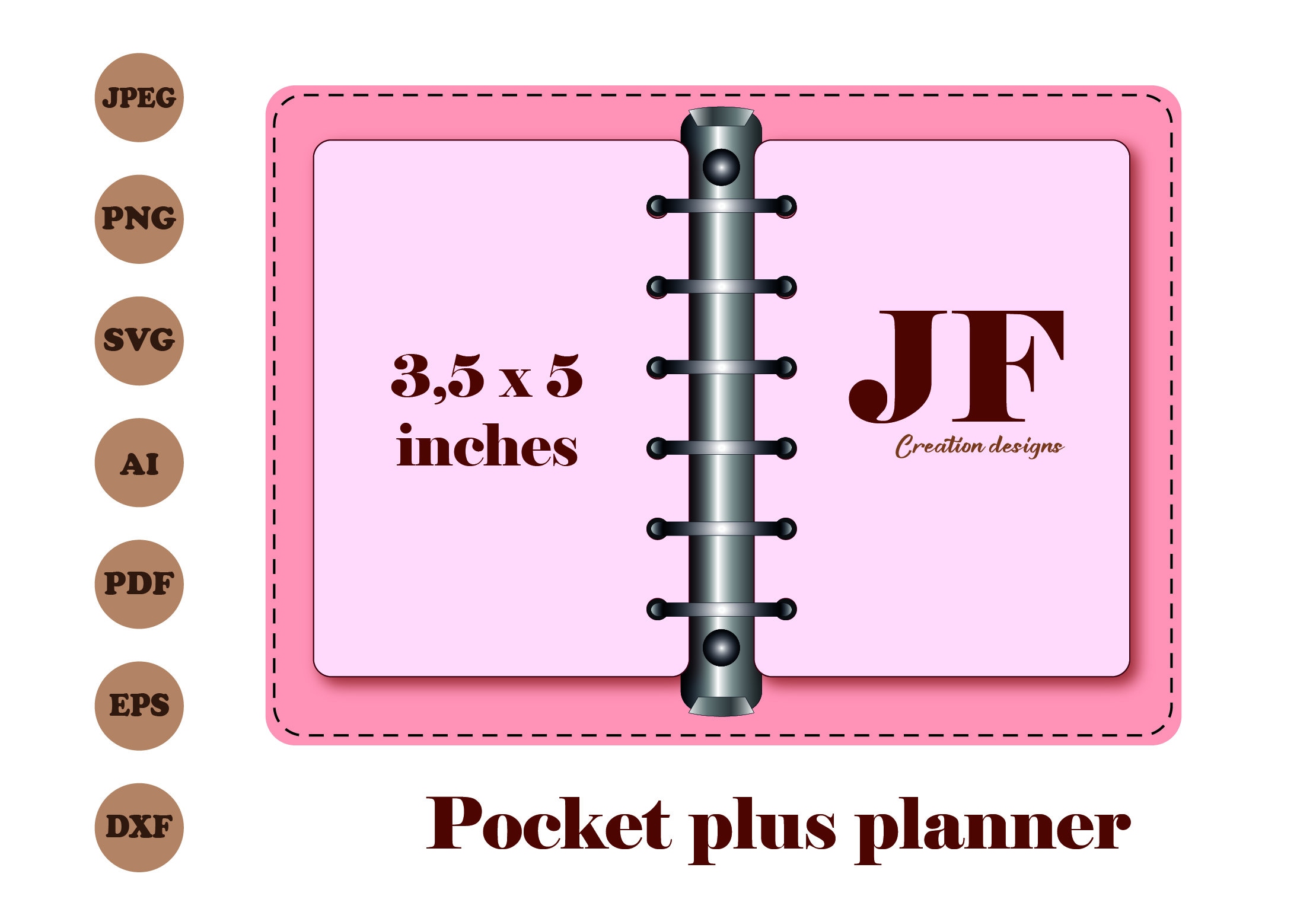 Pocket Plus Planner Cover Template SVG With Punch Holes, Pocket Plus ...
