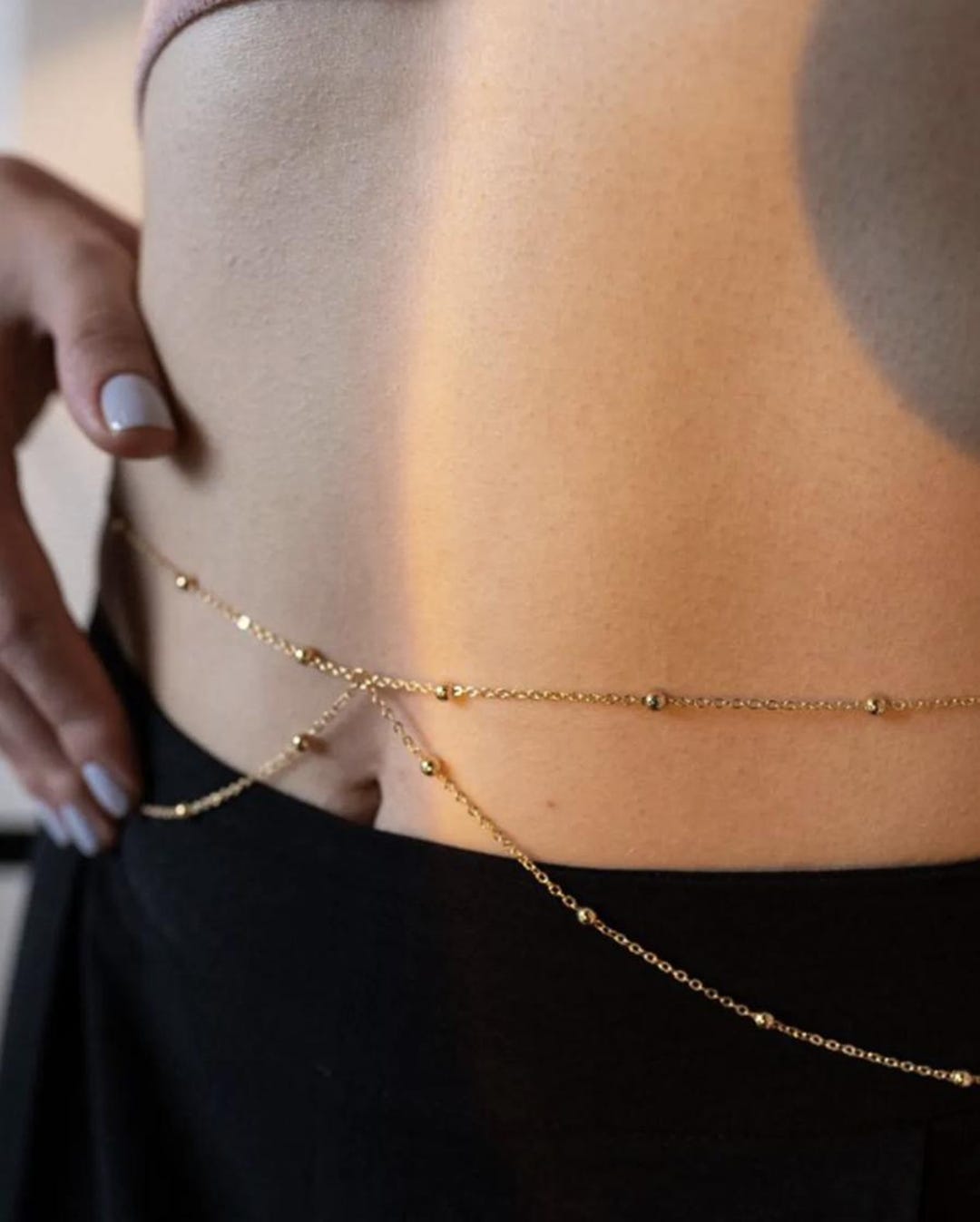 Minimalist Gold Body Chain – Hypoallergenic Adjustable Belly Chain ...