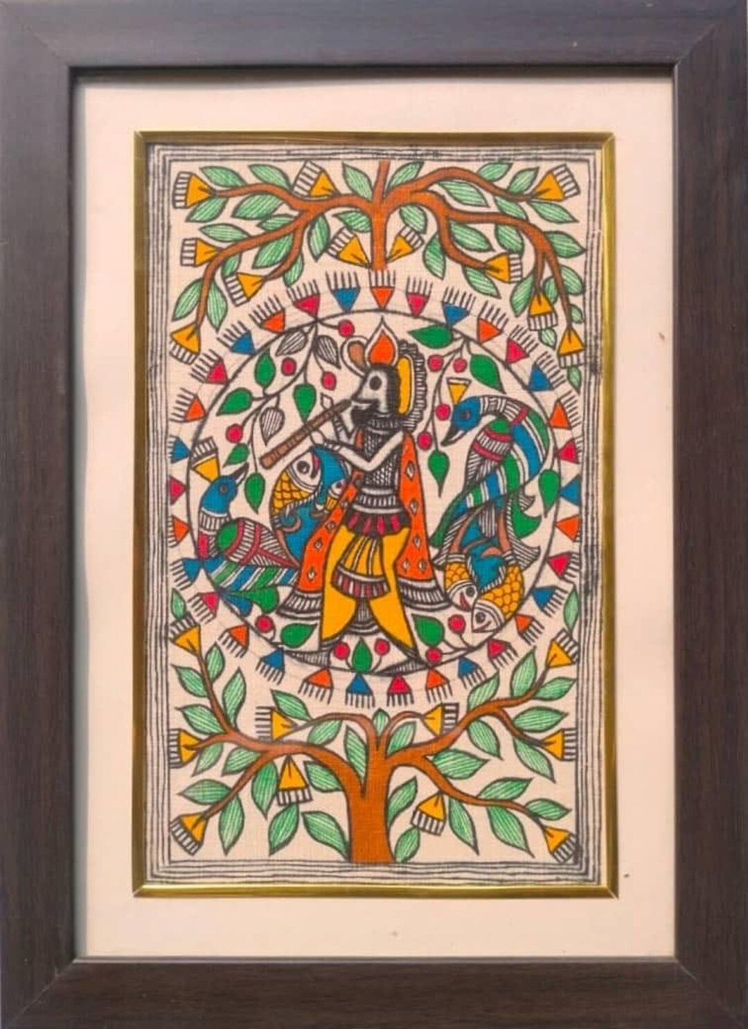 Madhubani Painting Showcasing a Figure Playing a Flute. - Etsy