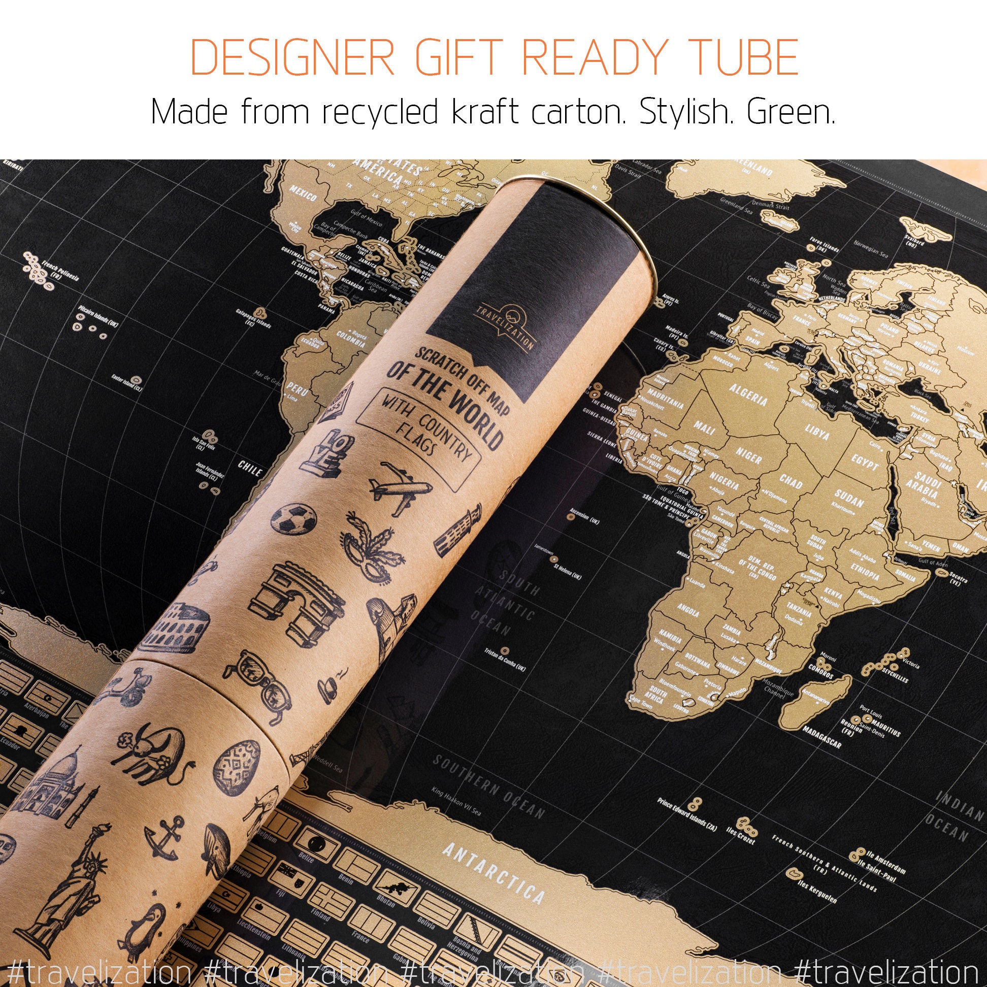 Scratch off Map of the World With Flags 24 X 17 Easy to Frame Scratch ...