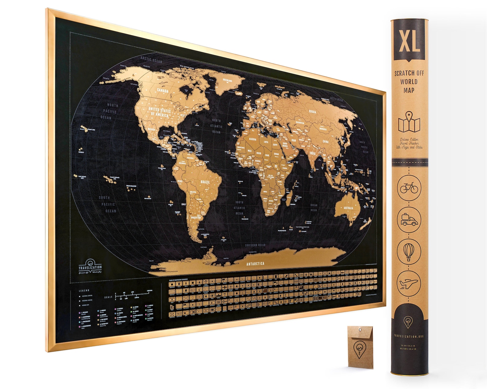 XL Scratch off Map of the World With Flags 36x24 Easy to Frame Scratch ...