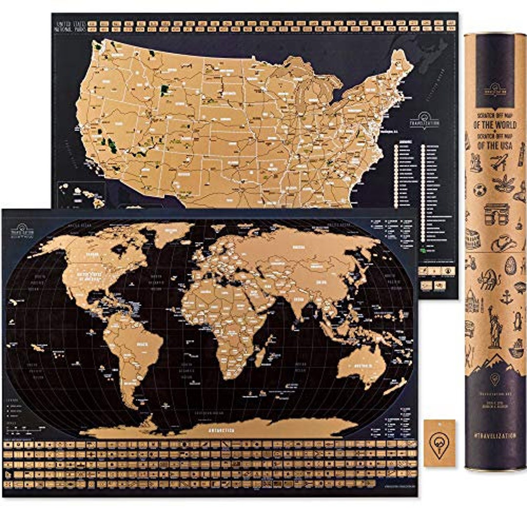 Scratch off Map of the World & US National Parks Map 2 in 1 - Large ...