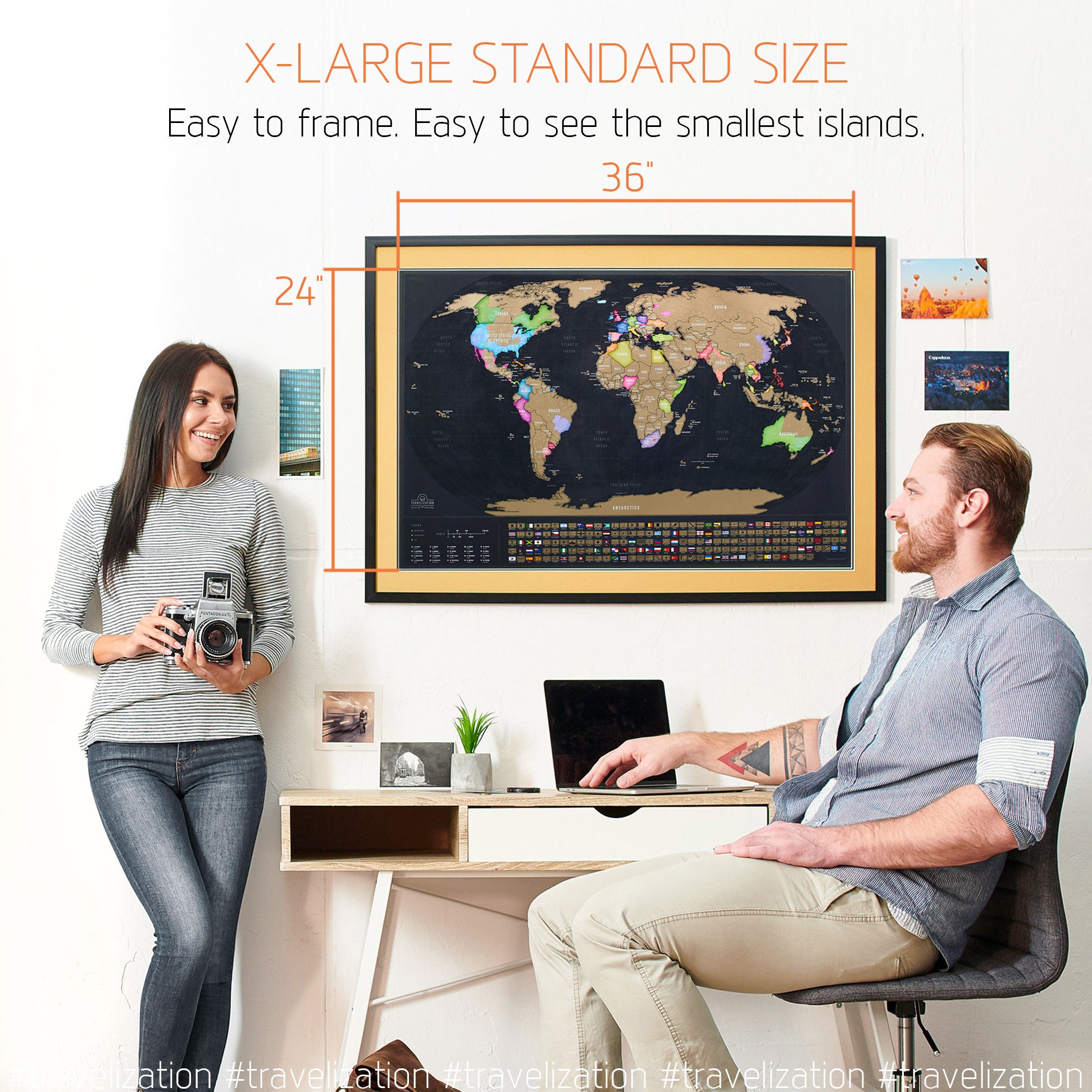 XL Scratch off Map of the World With Flags - 36x24 Easy to Frame ...