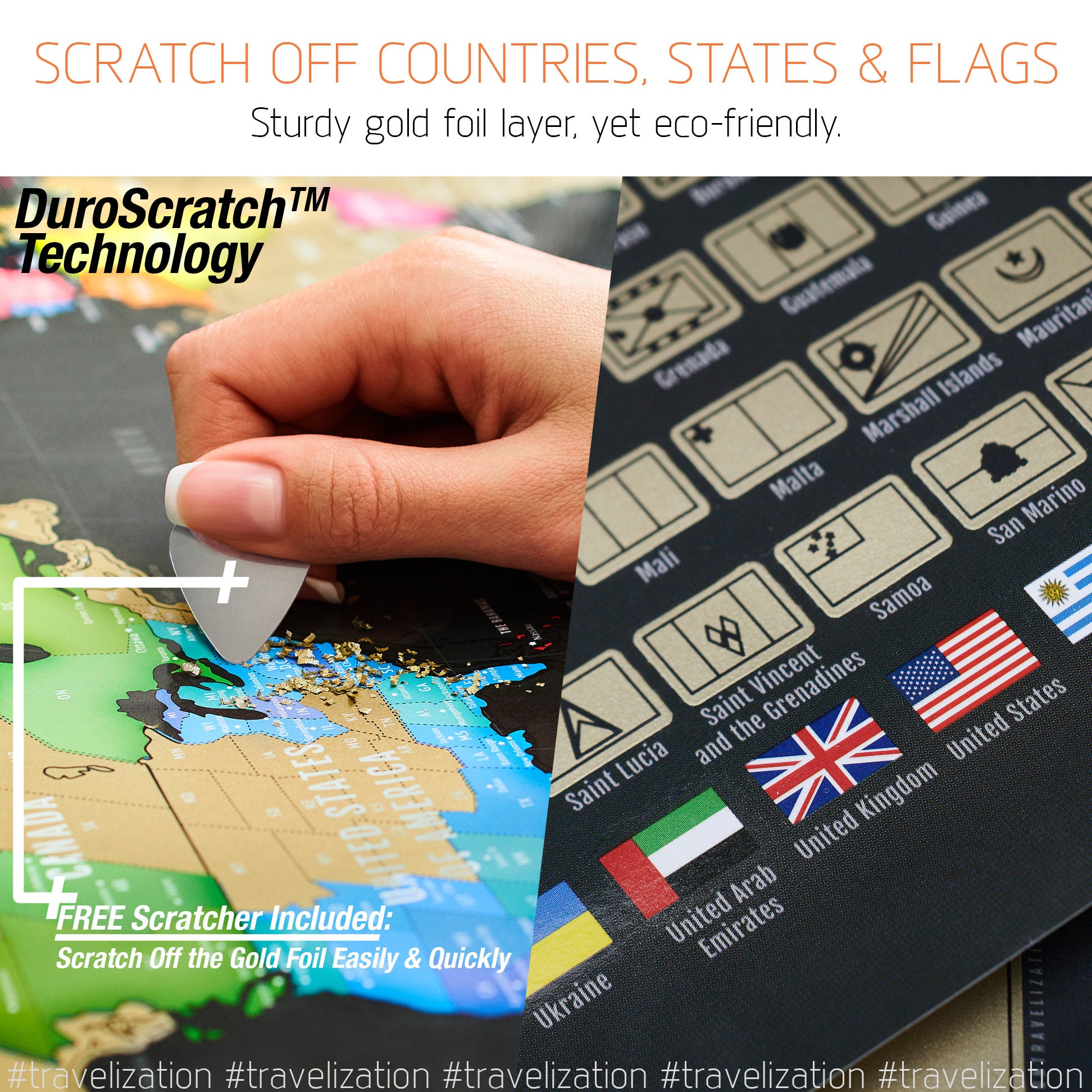 XL Scratch off Map of the World With Flags - 36x24 Easy to Frame ...