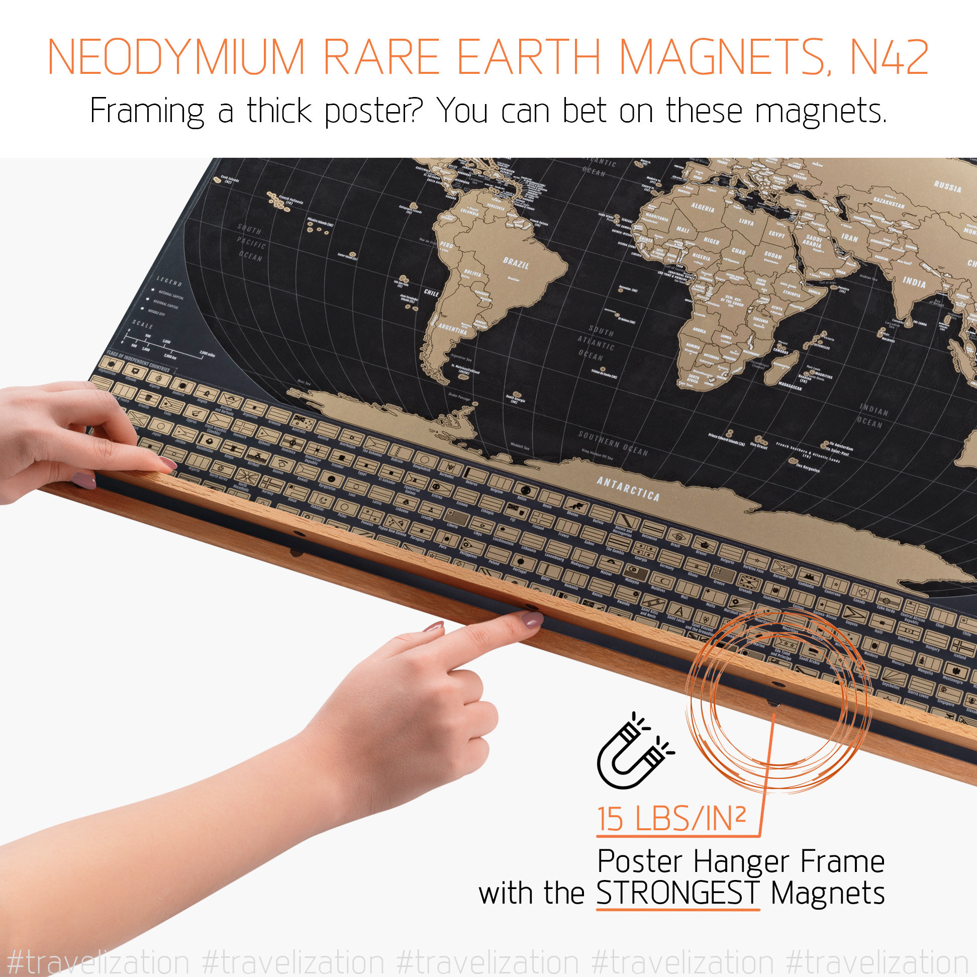 Magnetic Poster Hanger Frame 36" - Premium Wood, Strong Magnets, Easy ...