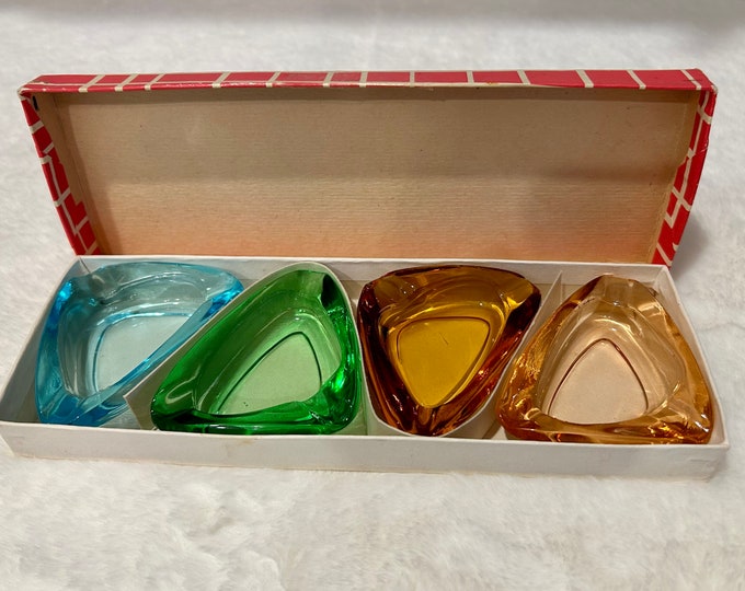 Vintage 60’s Czech Bohemia Glass, Mini Colored Glass Ashtrays, Set of 4 ...