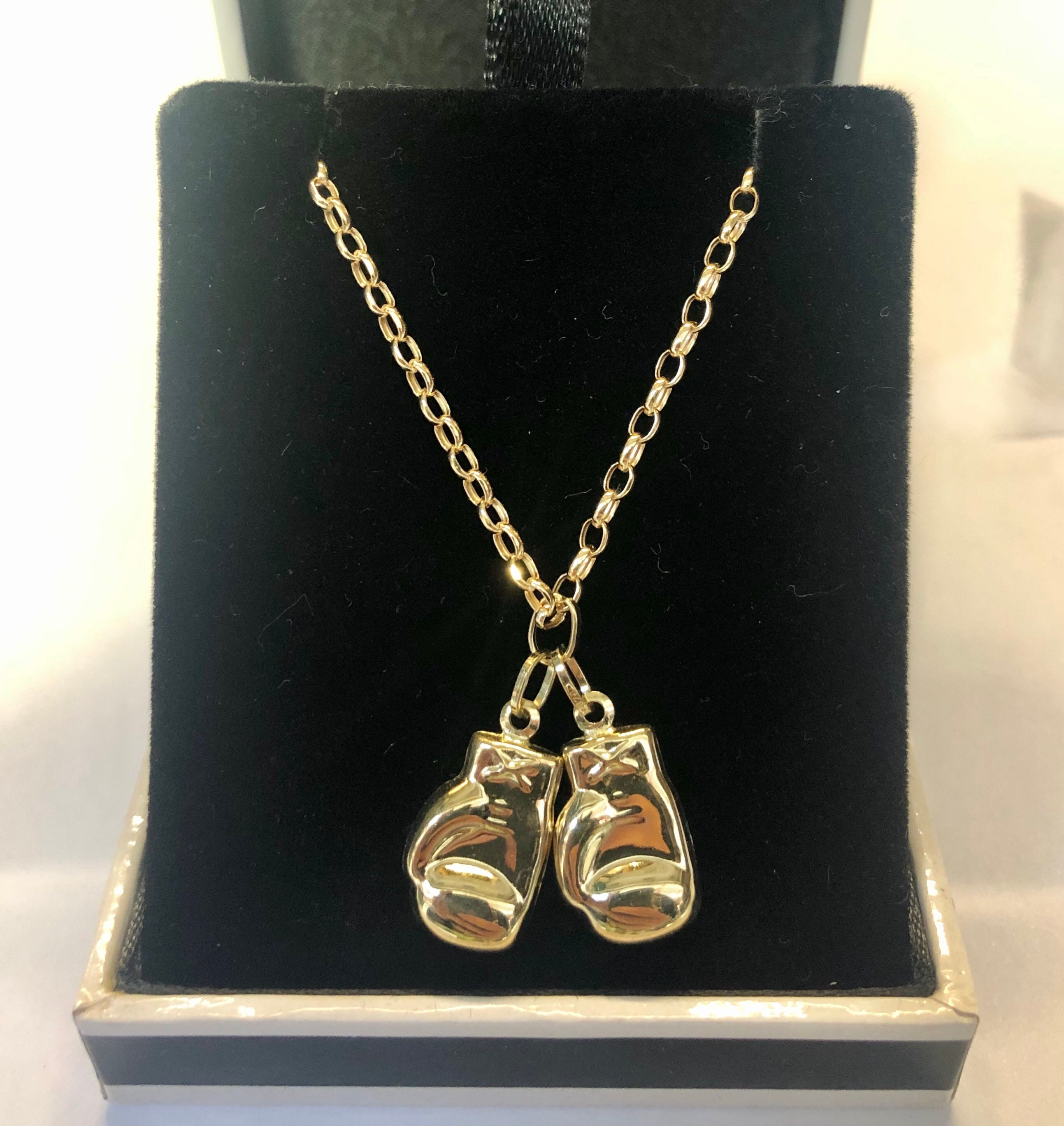 9ct Gold Boxing Gloves Chain Pendant. Real 375 Hallmarked Men's Boys ...