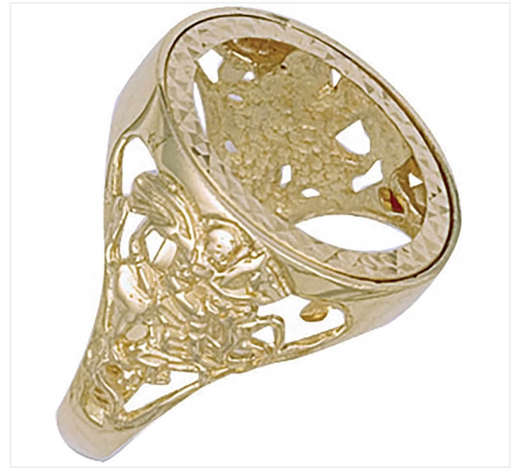 9ct Gold Half Sovereign Ring Mount Geroge & Dragon 375 Mens Gift Boxed ...
